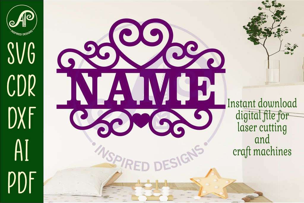 heart flourish design name sign svg laser cut file - So Fontsy