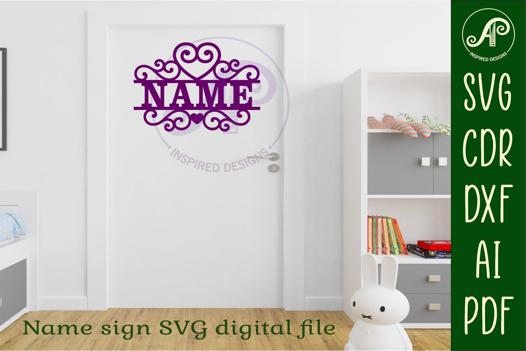 heart flourish design name sign svg laser cut file - So Fontsy