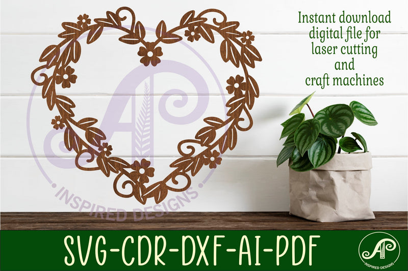 Heart flower wall sign, SVG laser cut file - So Fontsy