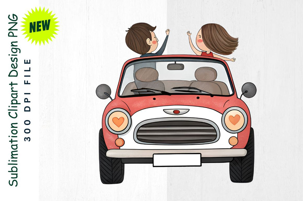Heart Shaped Headlights and Love A Couple in a Car Sublimation Clipart ...