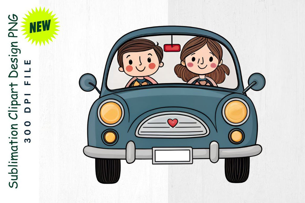 Heart Shaped Headlights and Love A Couple in a Car Sublimation Clipart ...