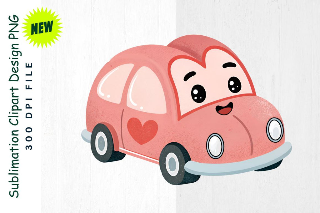 Heart Shaped Headlights and Love A Couple in a Car Sublimation Clipart ...
