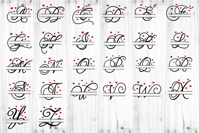 Heart Split Monogram Letters SVG Designs, Valentine Split Font SVG ...