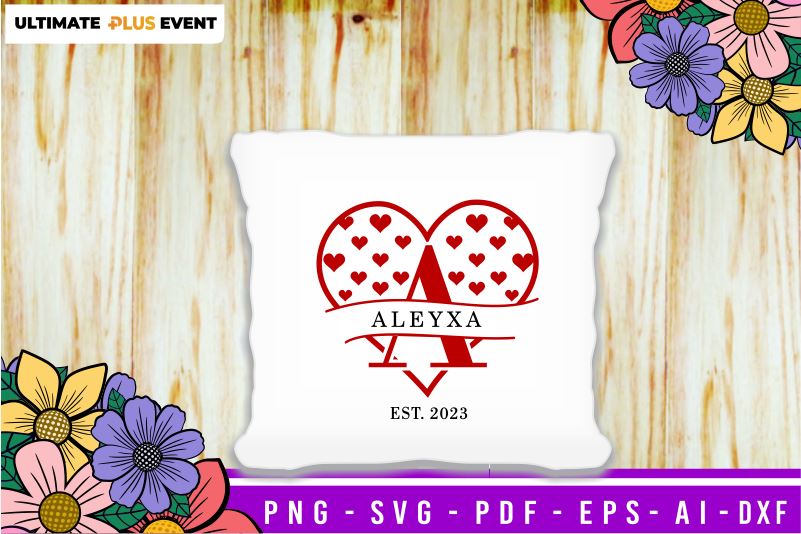 Heart Split Monogram Letters SVG, Valentine Split Font SVG, Valentines ...