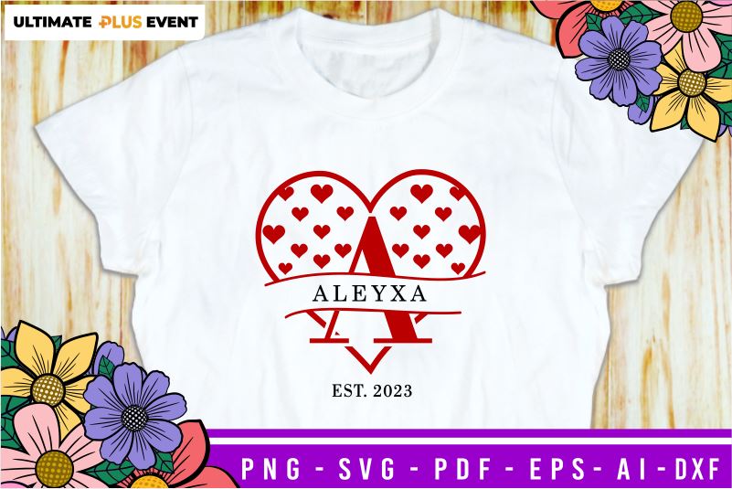 Heart Split Monogram Letters SVG, Valentine Split Font SVG, Valentines ...