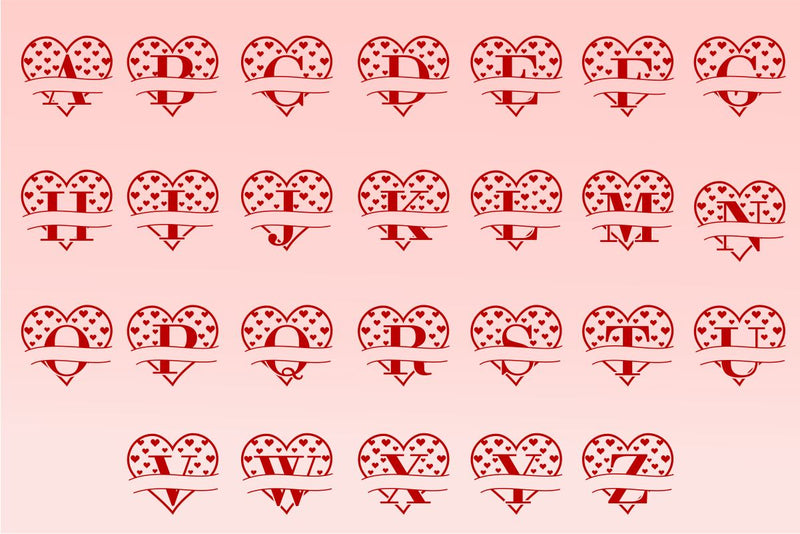 Heart Split Monogram Letters SVG, Valentine Split Font SVG, Valentines ...