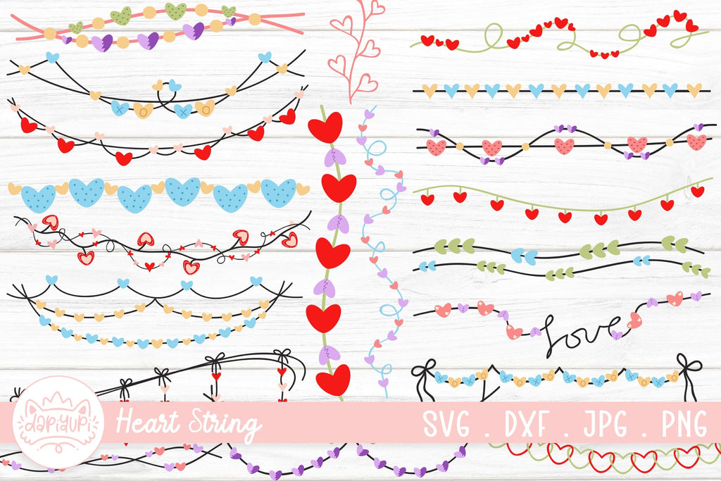 Heart String Bundle. Valentine Heart Flag garlands Clipart - So Fontsy