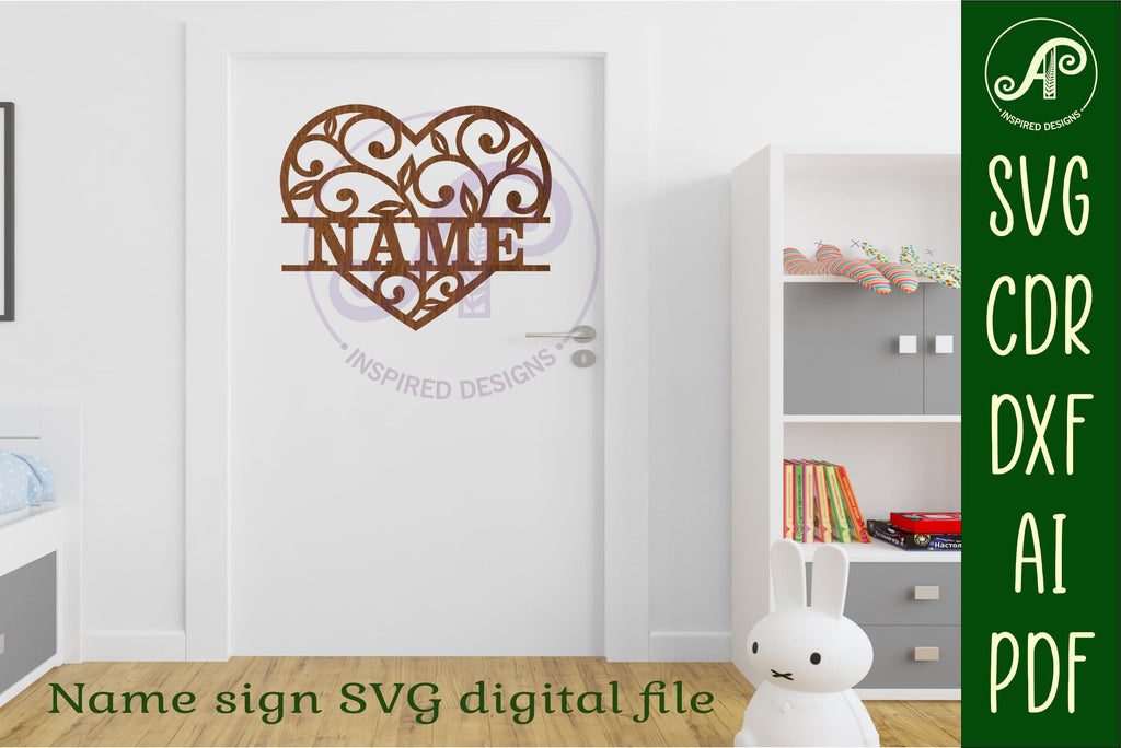 Heart vine name sign svg laser cut template - So Fontsy