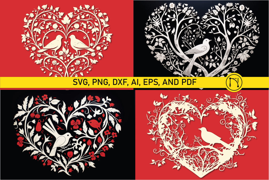 Heart with Bird and Branch SVG Bundle - So Fontsy