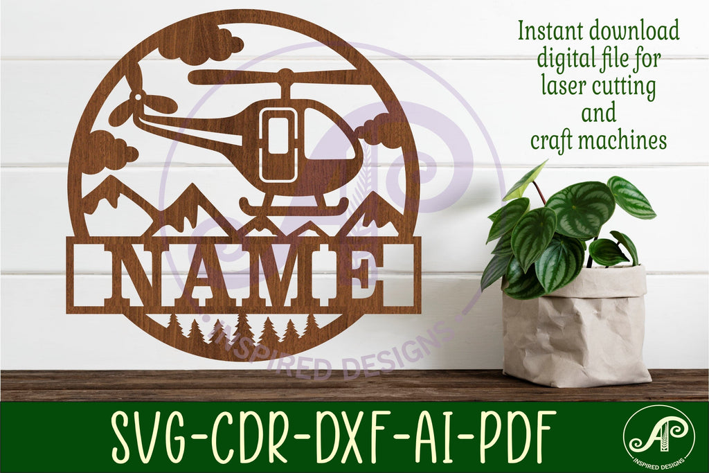 Helicopter name sign svg laser - So Fontsy