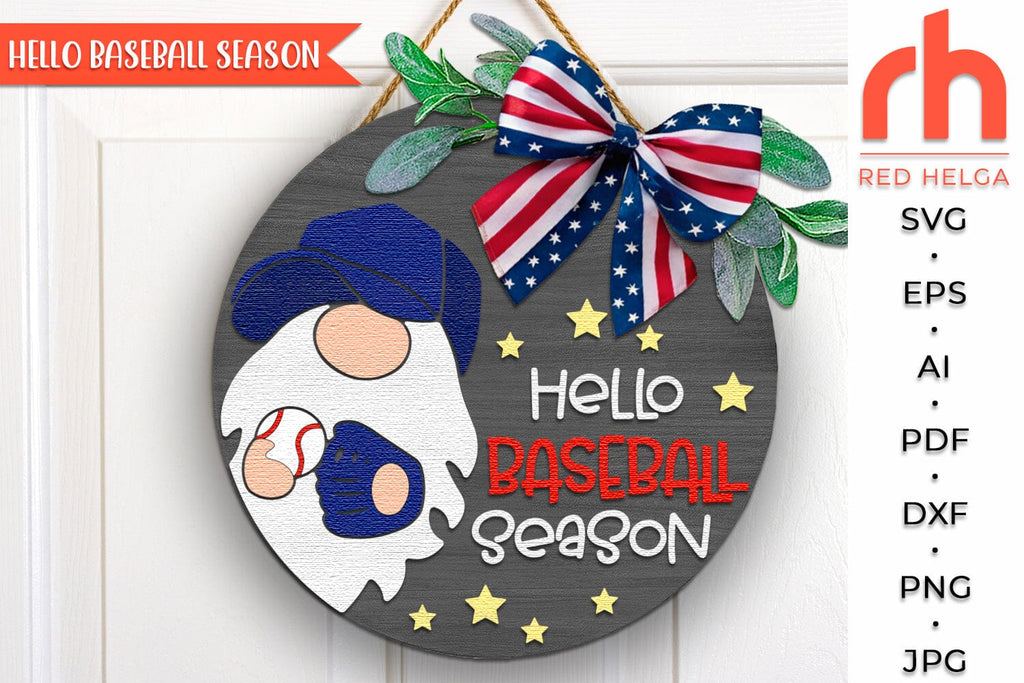 Hello Baseball Season SVG, Layered Door Sign Cut File - So Fontsy