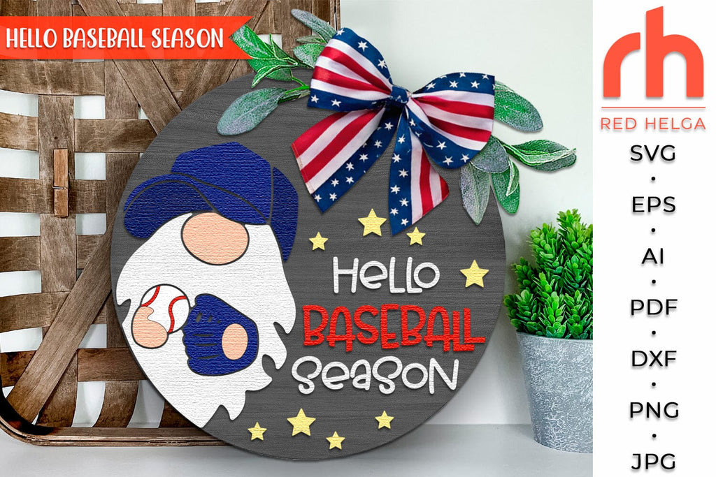 Hello Baseball Season SVG, Layered Door Sign Cut File - So Fontsy