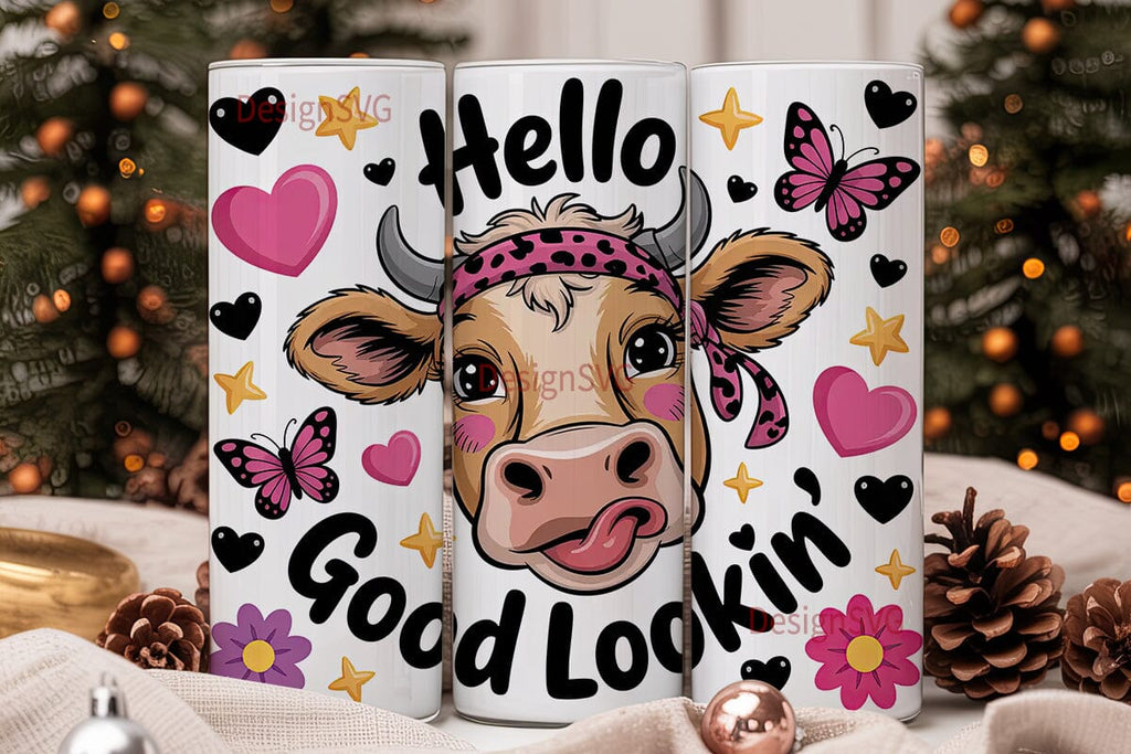 Hello Good Lookin' Cow Tumbler Wrap - So Fontsy
