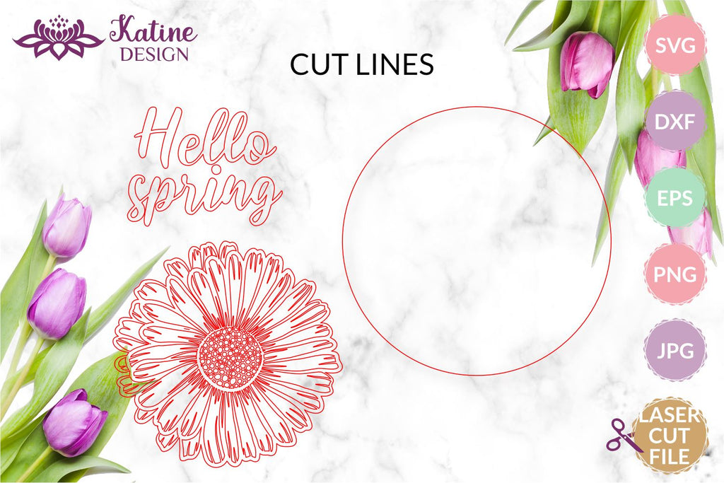 Hello Spring SVG, Round Sign Laser Cut Files, Laser Cut Designs ...