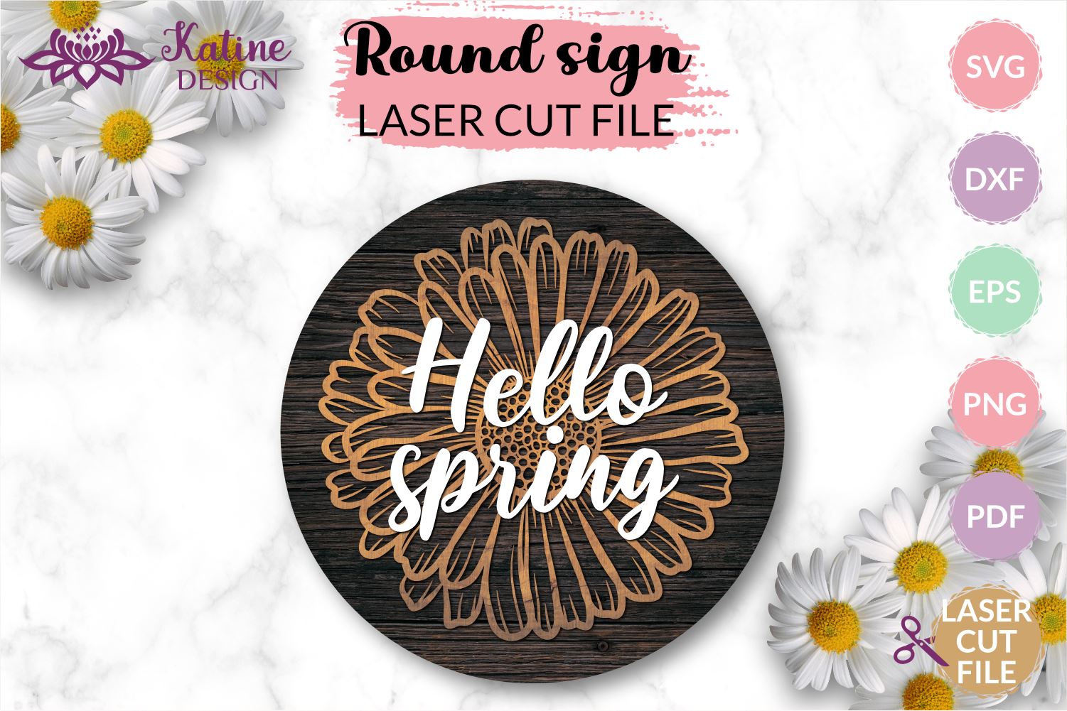 Hello Spring SVG, Round Sign Laser Cut Files, Laser Cut Designs ...