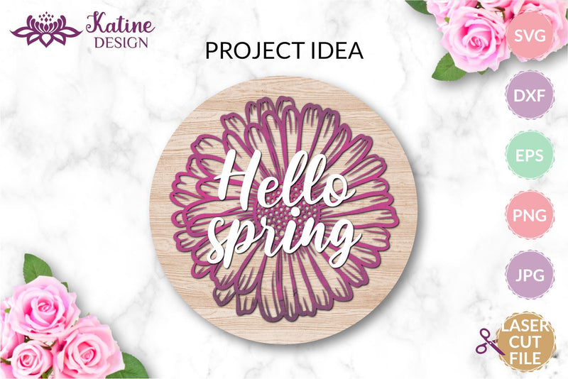 Hello Spring SVG, Round Sign Laser Cut Files, Laser Cut Designs ...