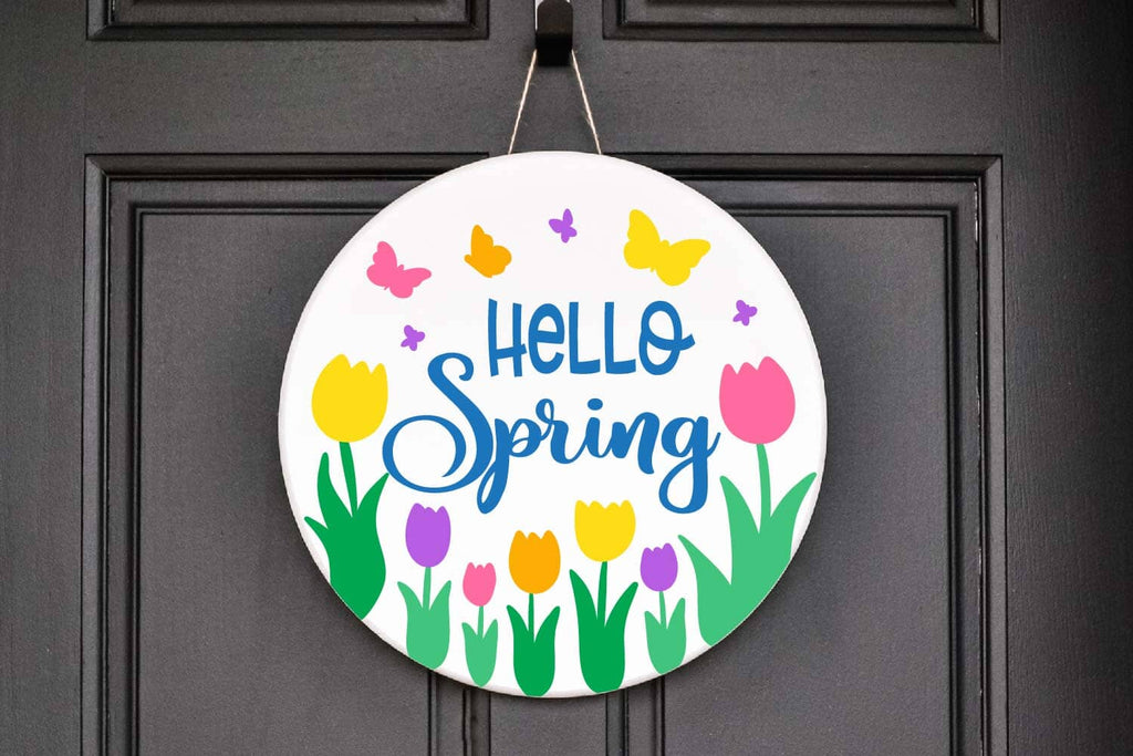 Hello Spring | Wood Round Design - So Fontsy