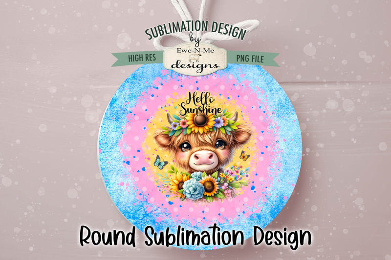 Hello Sunshine Cow Wind Spinner Round Sublimation Design PNG - So Fontsy
