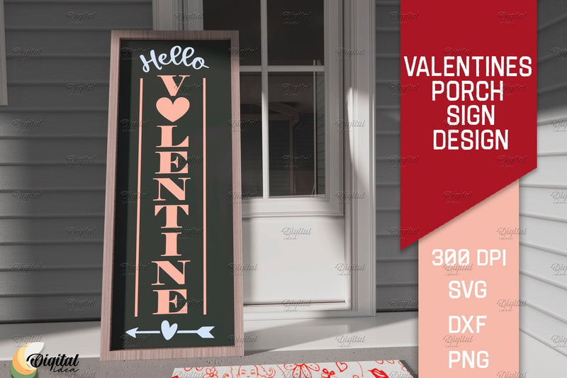 Hello Valentine SVG. Valentines Porch Sign. Vertical Sign - So Fontsy