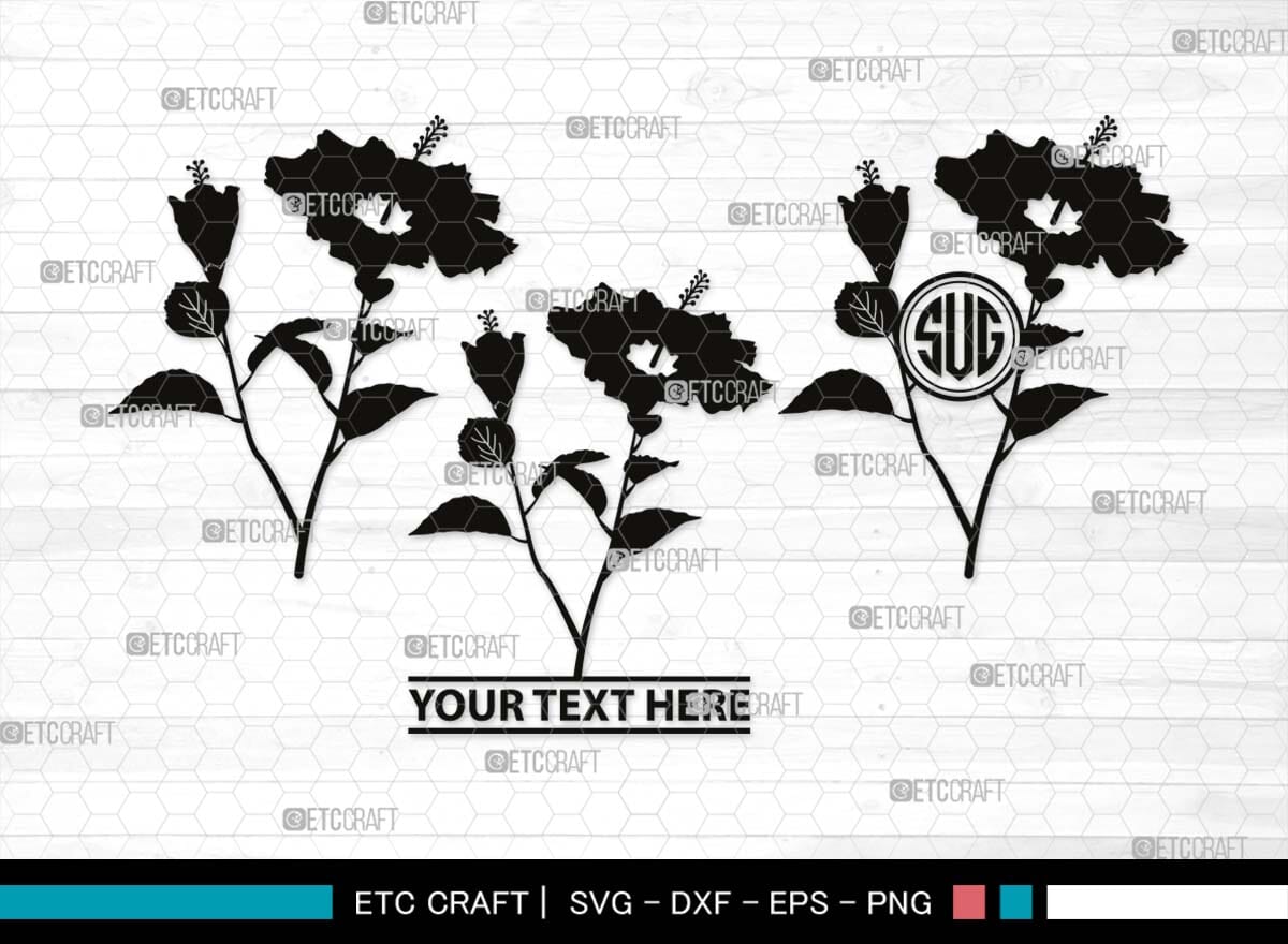 Hibiscus Monogram, Hibiscus Silhouette, Hibiscus SVG, Tropical Flower ...