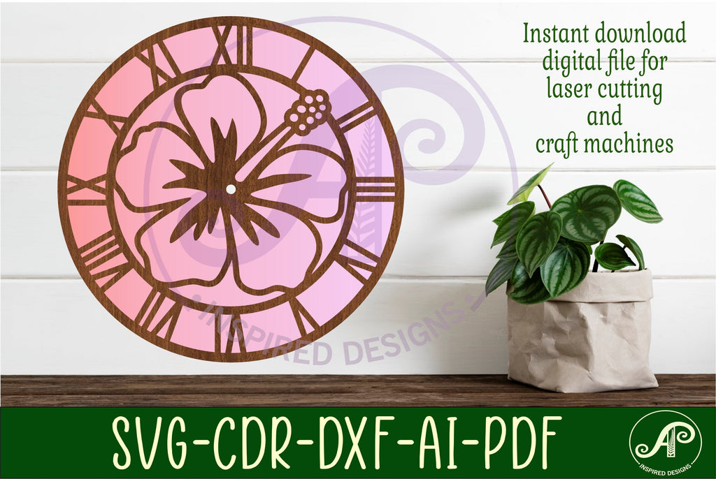 Hibiscus wall clock laser cut files, SVG file. vector - So Fontsy