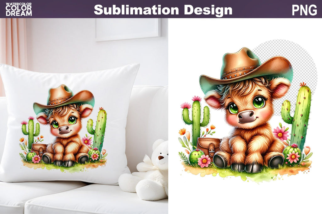 Highland Cow Cowboy Sublimation - So Fontsy