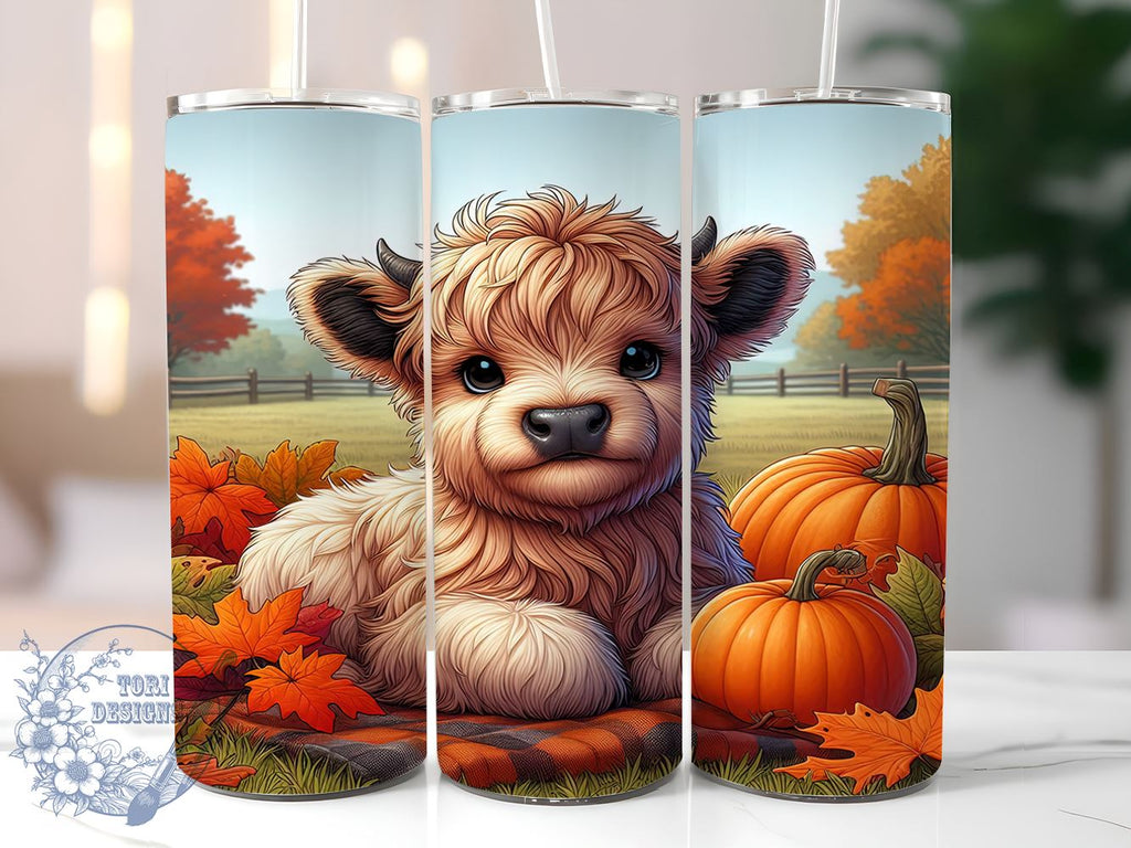 Highland Cow Fall 20oz Skinny Tumbler PNG, Thanksgiving Cow Lover ...