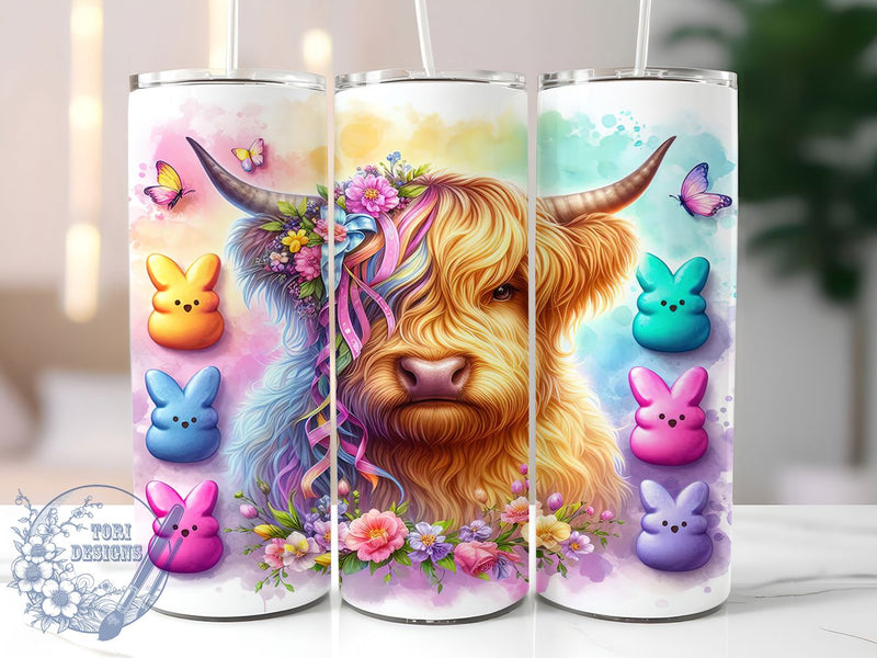 Highland Cow Peeps Bunny Easter Tumbler Wrap, Peeps Bunny Tumbler ...