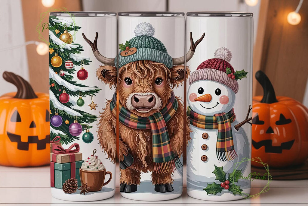 Highland Cow Snowman Winter Wrap - So Fontsy