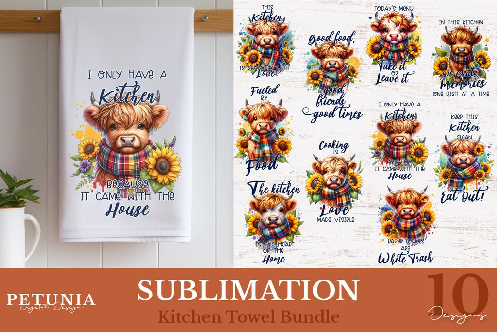Highland Cow Sublimation| Kitchen Towel Sublimation Designs - So Fontsy