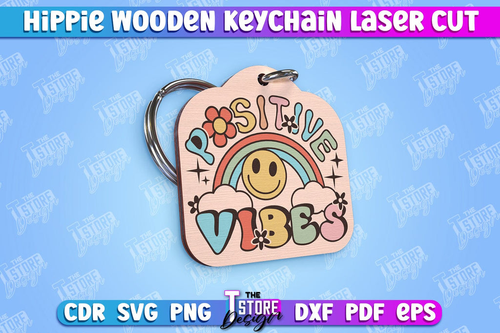 Hippie Wooden Keychain | Hippie Style | Lettered Keychain | Retro Vibes | CNC File - So Fontsy