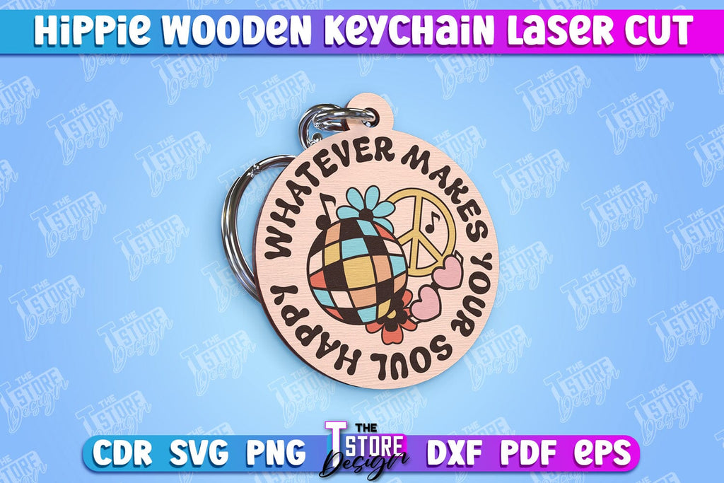 Hippie Wooden Keychain | Hippie Style | Lettered Keychain | Retro Vibes | CNC File - So Fontsy