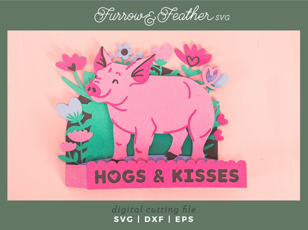 Hogs & Kisses Pig Card - Valentine's Day Card SVG - So Fontsy