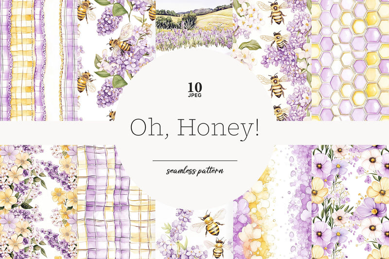 Honey Bee Digital Paper | Lavender Papers Honeycomb Patterns - So Fontsy
