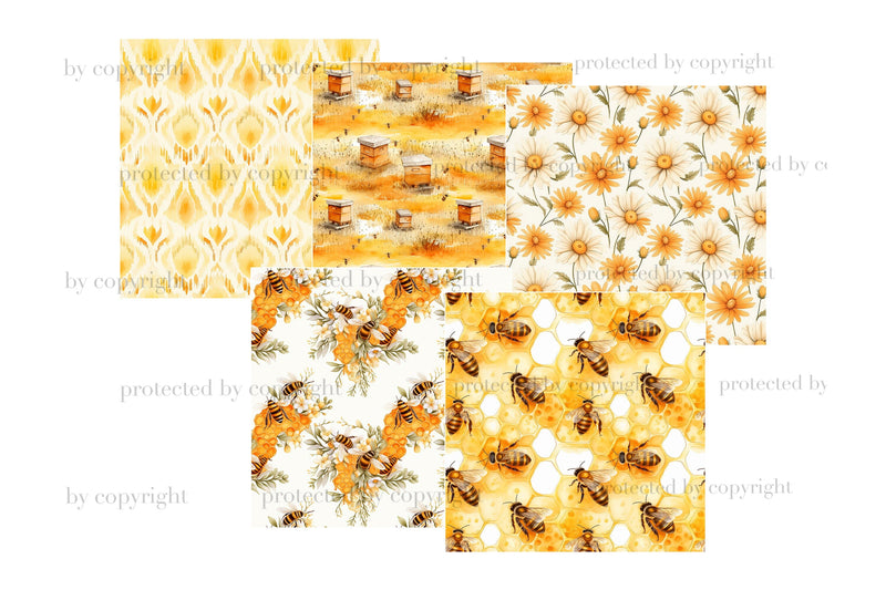 Honey Bee Digital Paper Set | Bees Pattern - So Fontsy
