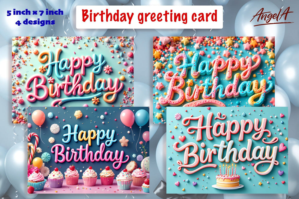 Horizontal Birthday card printable, Happy birthday lettering - So Fontsy