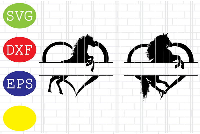 Horse Heart Svg, Horse Split Name Frame, Horse Monogram Cut File, Horse ...