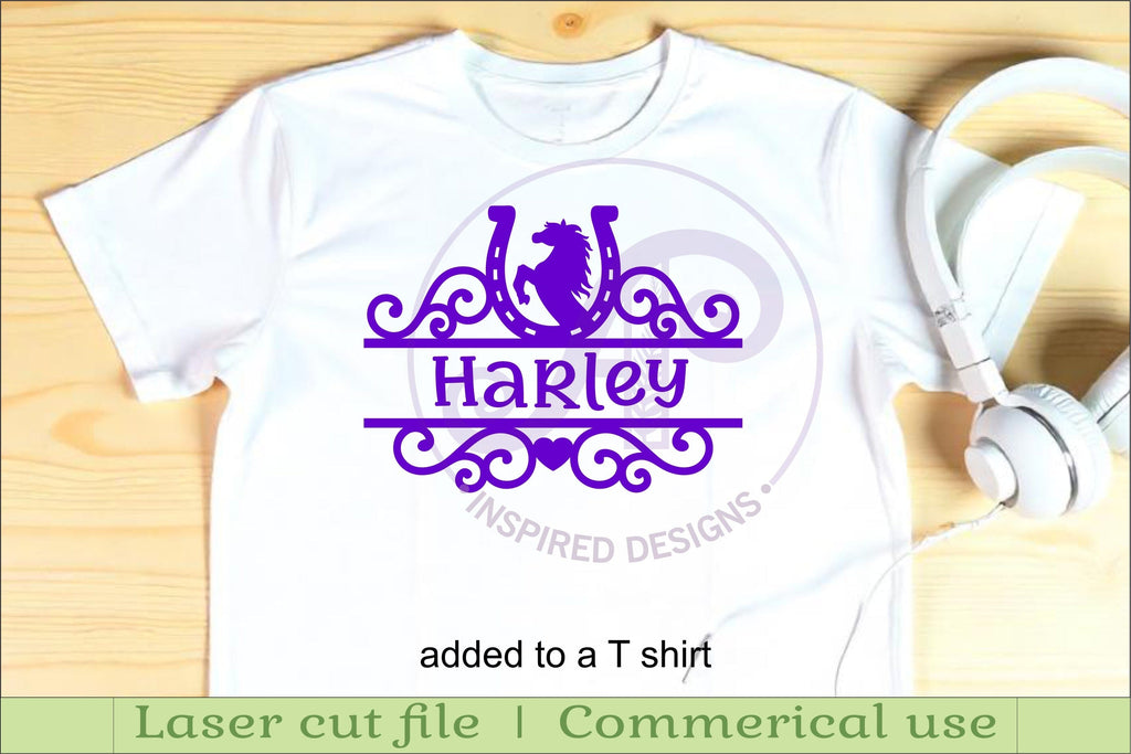 Horse shoe flourish name sign svg laser cut file - So Fontsy