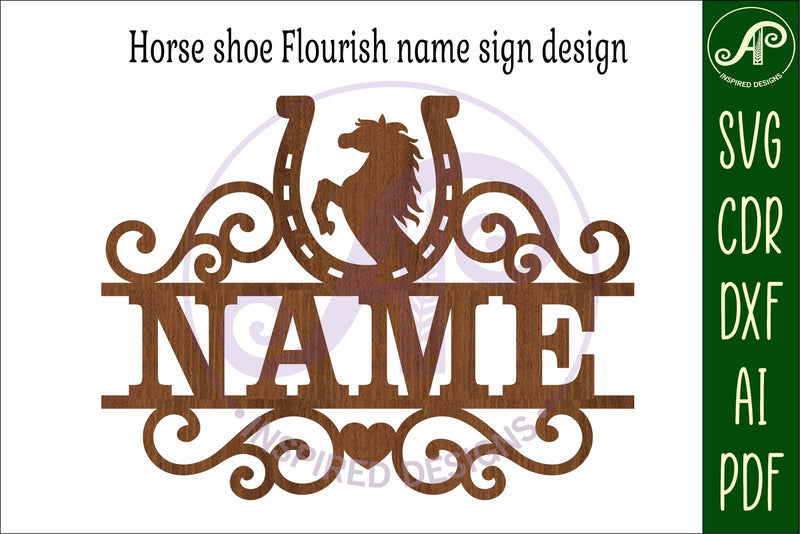 Horse shoe flourish name sign svg laser cut file - So Fontsy