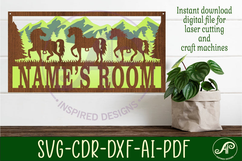 Horses animals scene name sign SVG 3 layer laser cut - So Fontsy