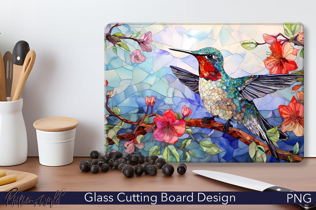 Hummingbird Glass Cutting Board | Colorful Design - So Fontsy