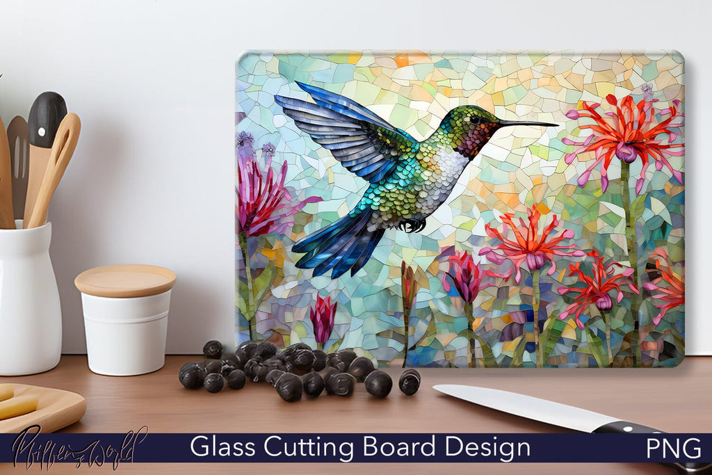 Hummingbird Glass Cutting Board Design - So Fontsy