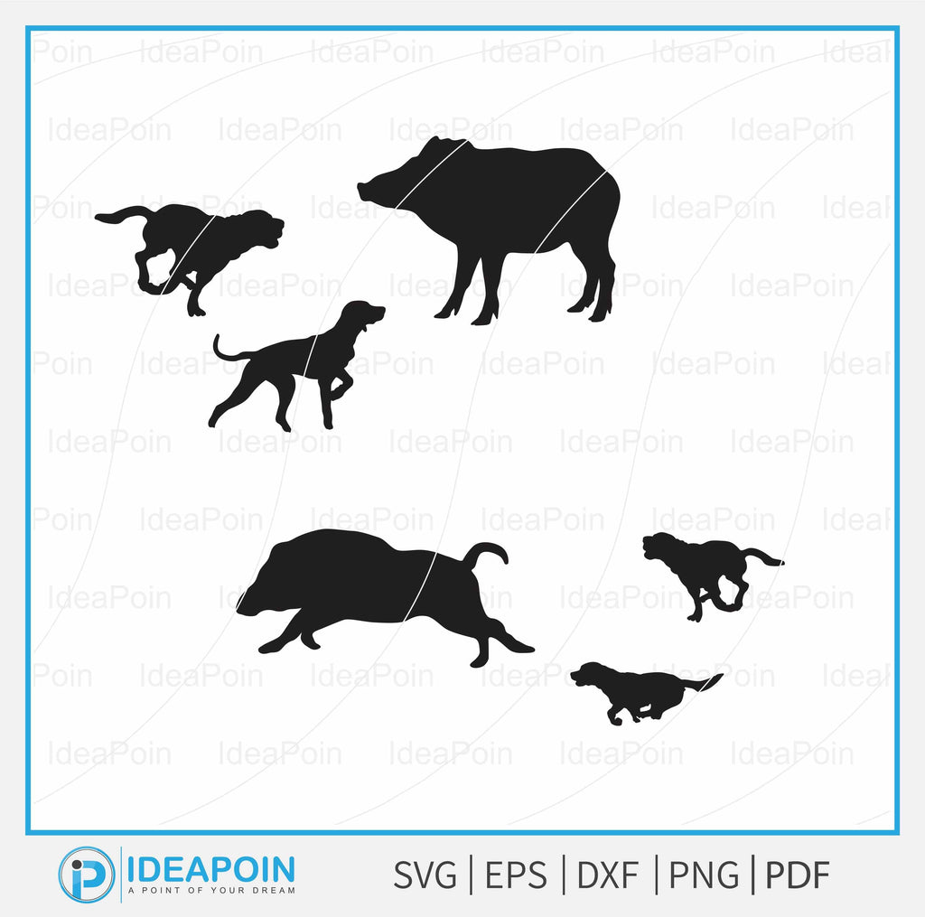 Hunting Dogs Chasing Hog svg, Hunting Dogs Svg, Wild Boar SVG, Wild ...