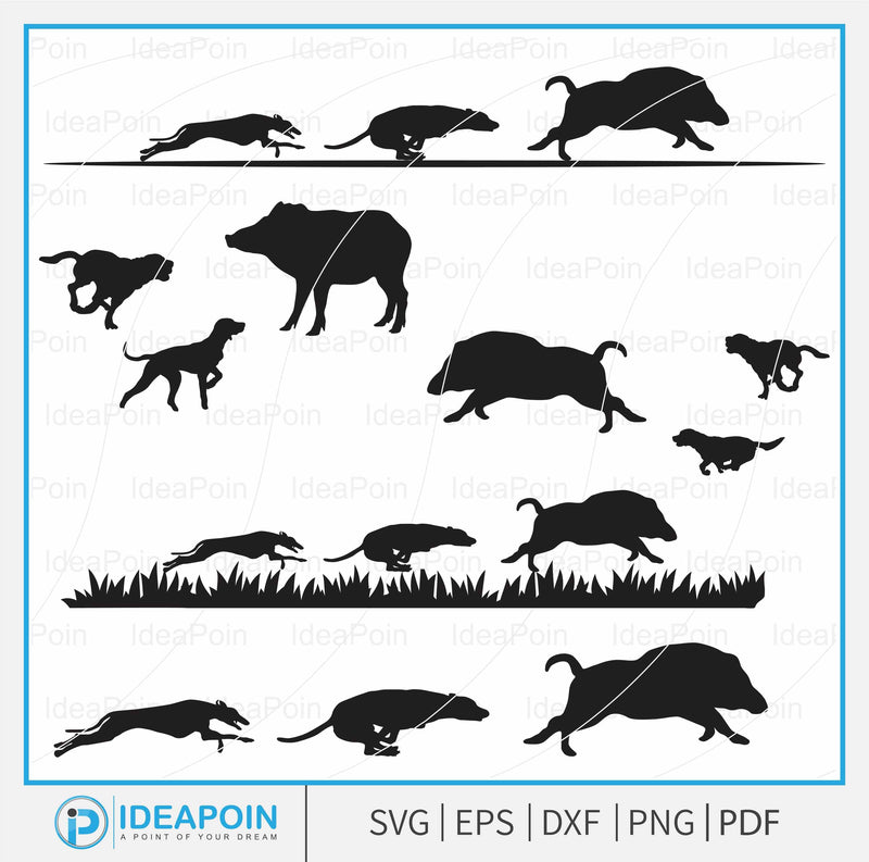 Hunting Dogs Chasing Hog svg, Hunting Dogs Svg, Wild Boar SVG, Wild ...