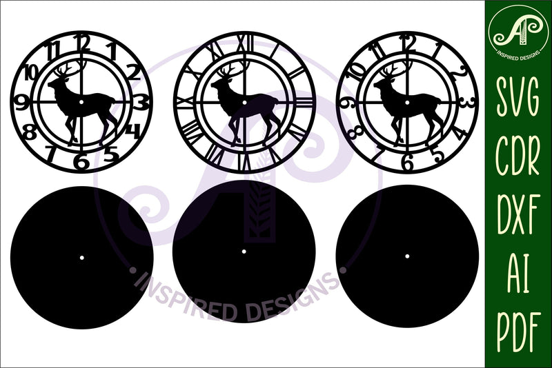 Hunting stag wall clock laser cut files, SVG file. vector - So Fontsy