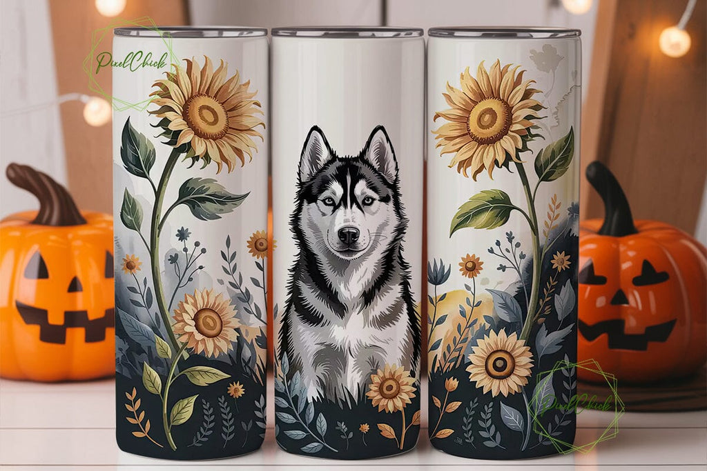 Husky & Sunflowers Tumbler Wrap - So Fontsy