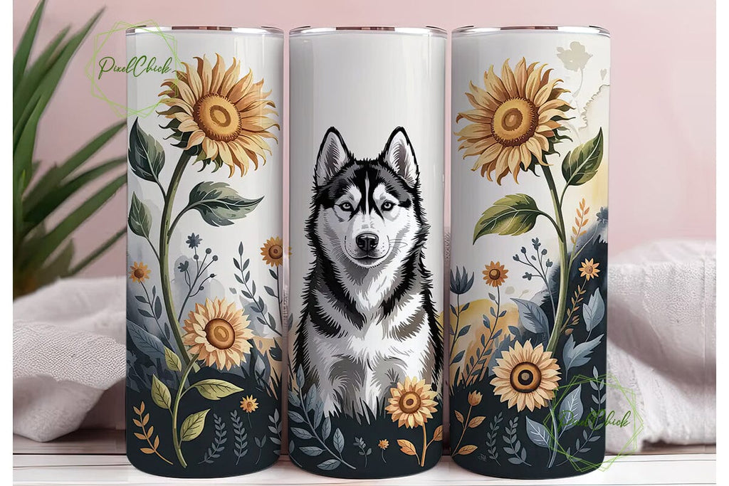 Husky & Sunflowers Tumbler Wrap - So Fontsy