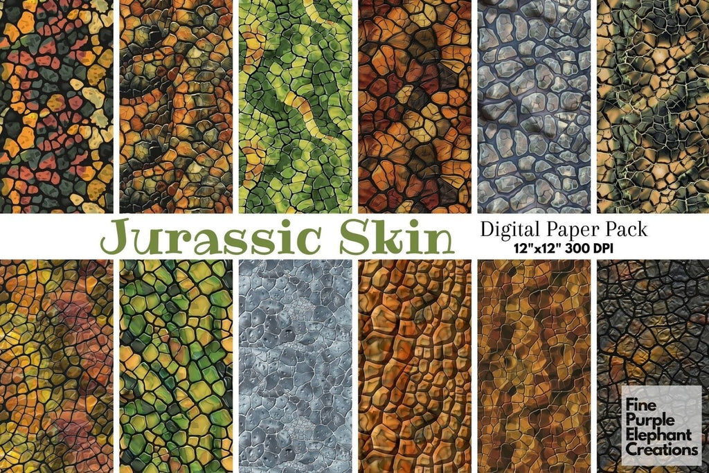 Illustrated Dinosaur Skin Scale Digital Paper - Prehistoric Jurassic ...