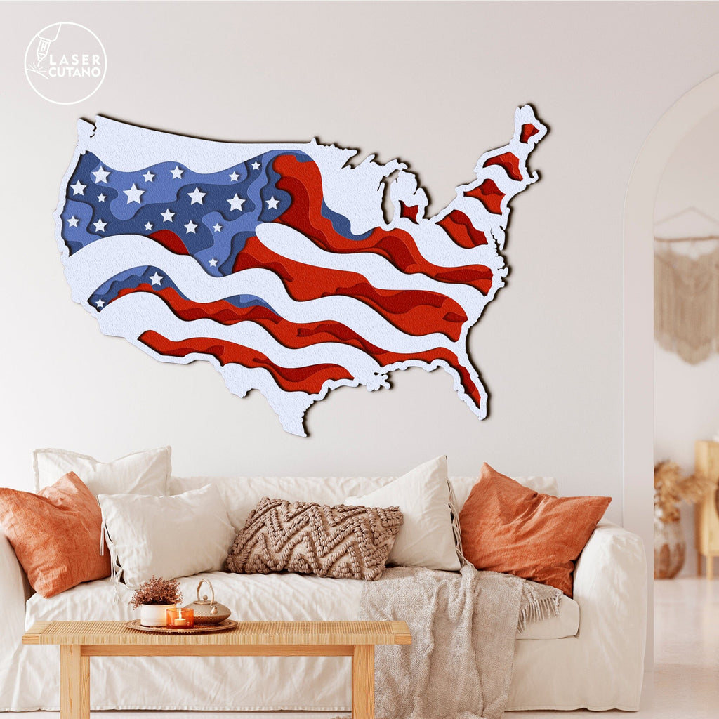 Independence Day Laser Cut File USA Flag - So Fontsy