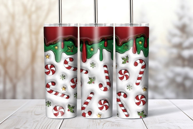 Inflated Candy Cane Tumbler Wrap | Christmas Sublimation PNG - So Fontsy